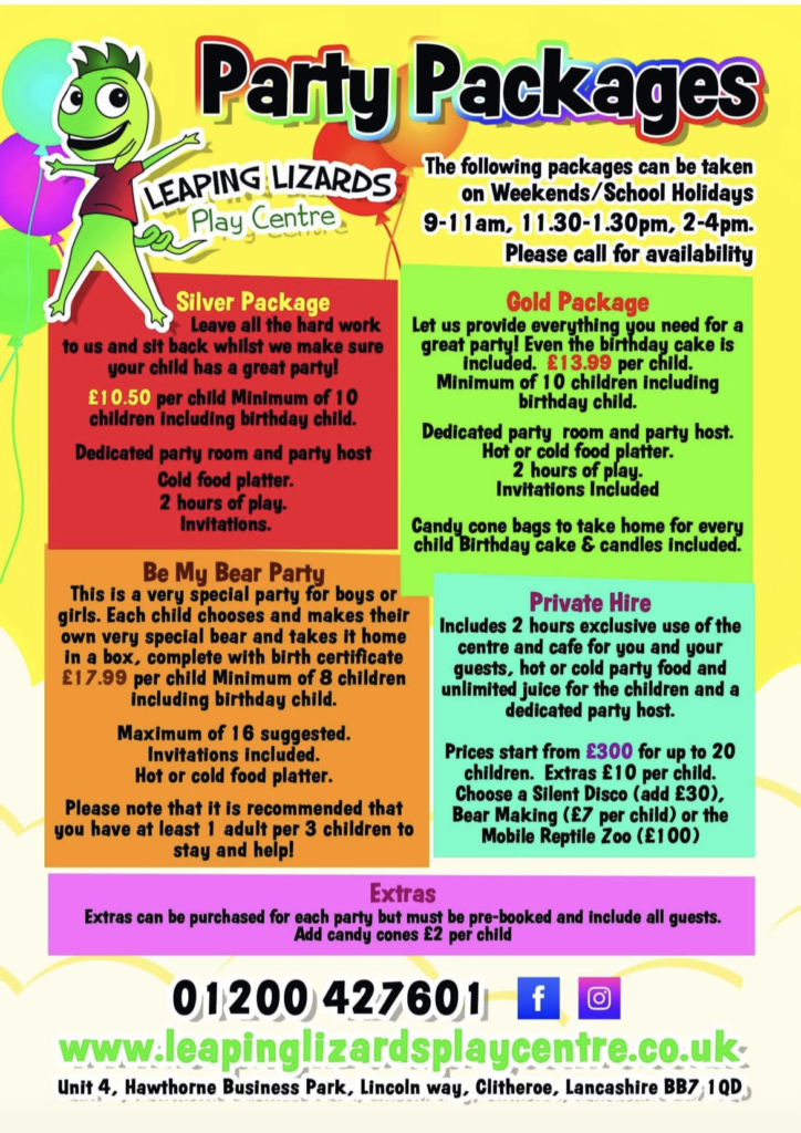 Party packages – Leaping Lizards Play Centre